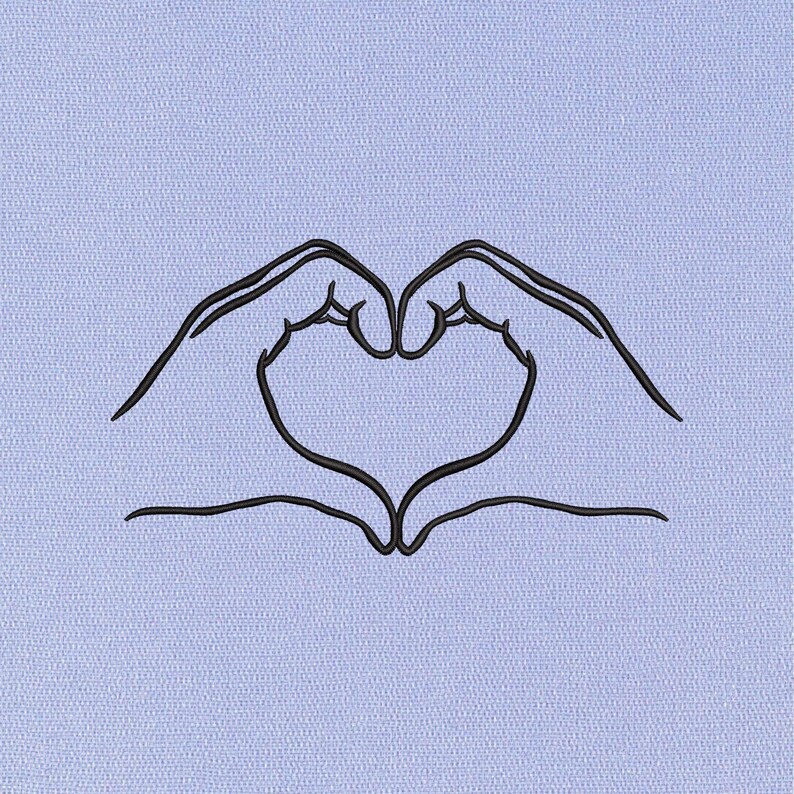 Heart Hands Embroidery Design, Love Hand Gesture Line Art, Romantic ...