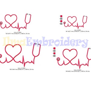 Heart Wave Stethoscope Nursing Embroidery Design, Beat Embroidery ...