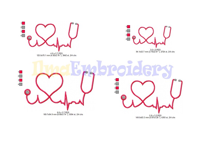 Heart Wave Stethoscope Nursing Embroidery Design, Beat Embroidery ...