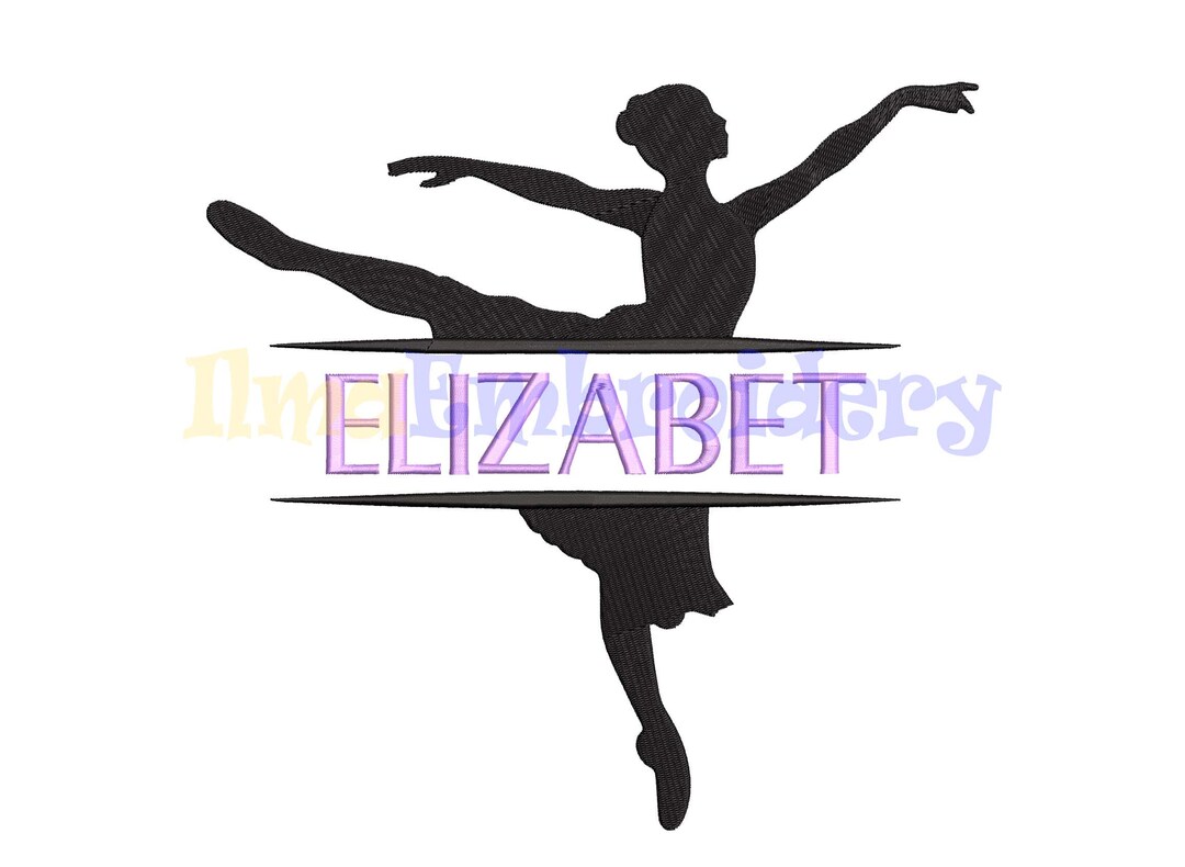 Ballerina Embroidery Design: Ballet Dancer Silhouette, Split Name ...
