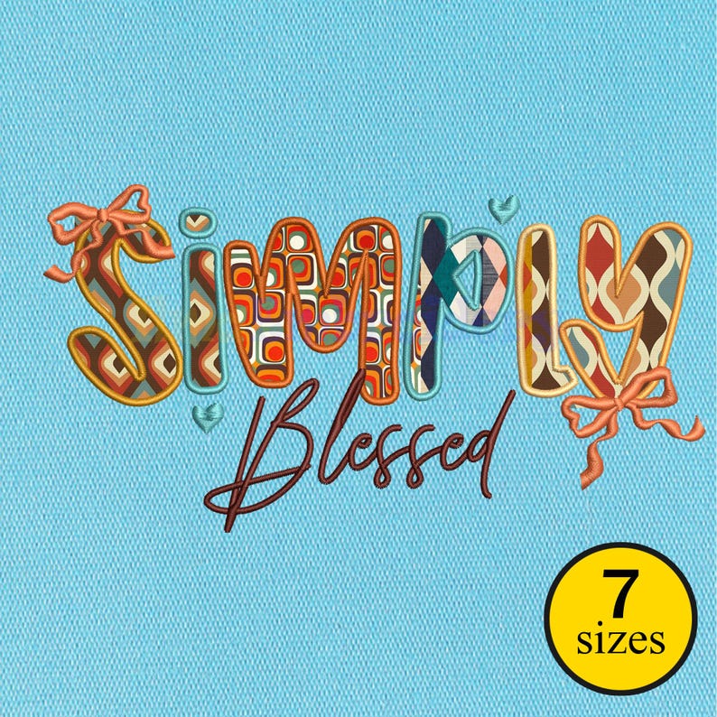 Retro Simply Blessed Applique Embroidery Design: Faith-based (instant ...