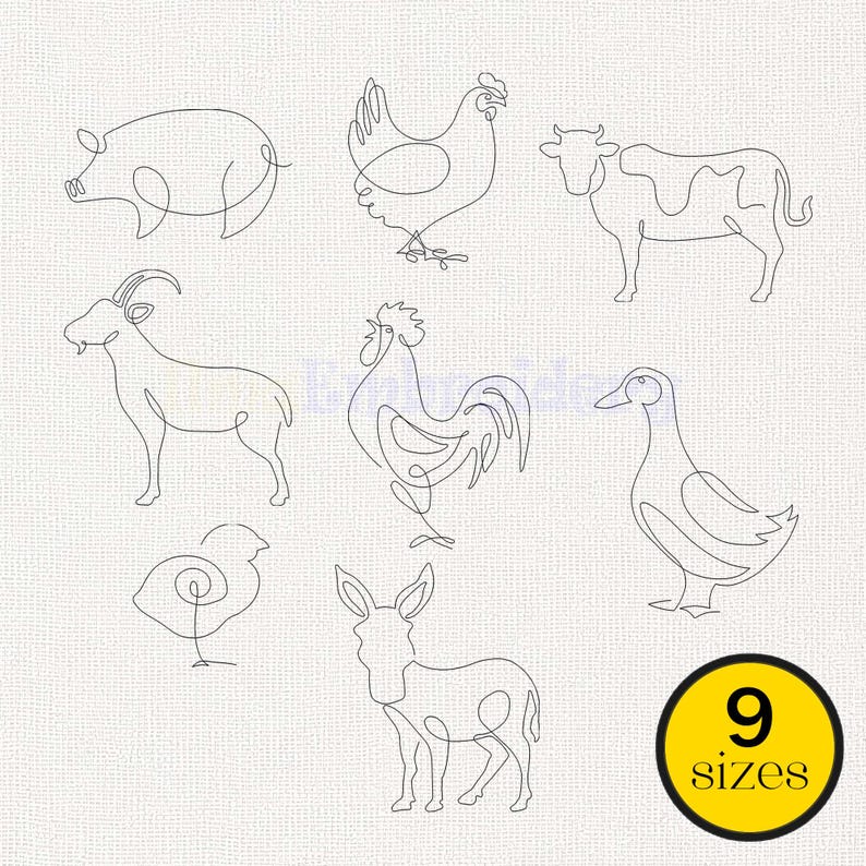 Farm Animal Line Art Embroidery Design Set (digital Download) - Etsy