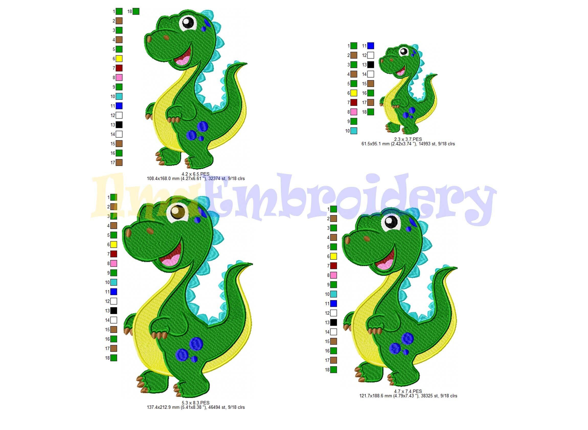 Cute Dinosaur Fill Stitch Embroidery Design, 4 Sizes (instant Download ...