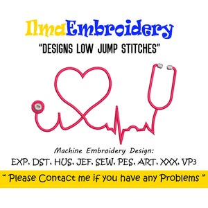 Heart Wave Stethoscope Nursing Embroidery Design, Beat Embroidery ...