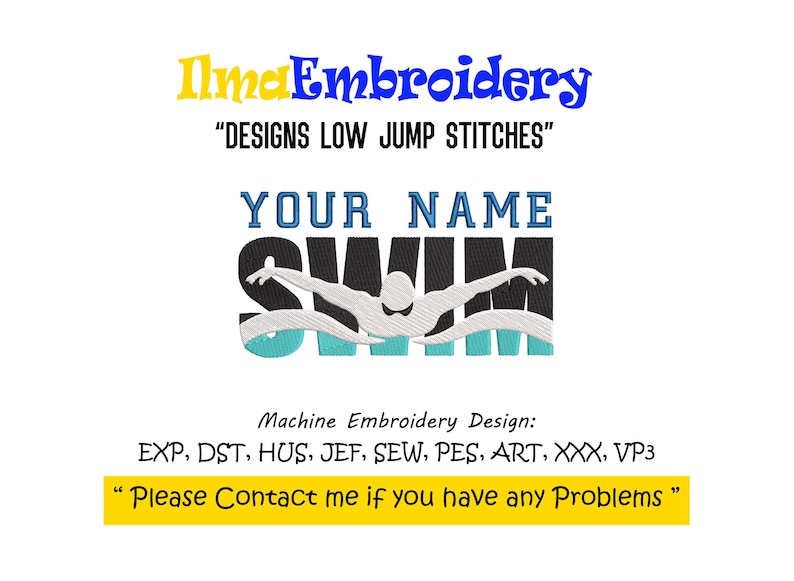 Swim Embroidery Design: Sport Machine Embroidery File (instant Download ...