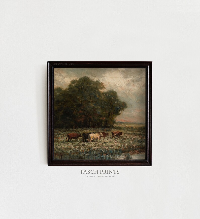 Grazing Cows Printable Wall Art / Cattle Painting / Dark Summer Art ...