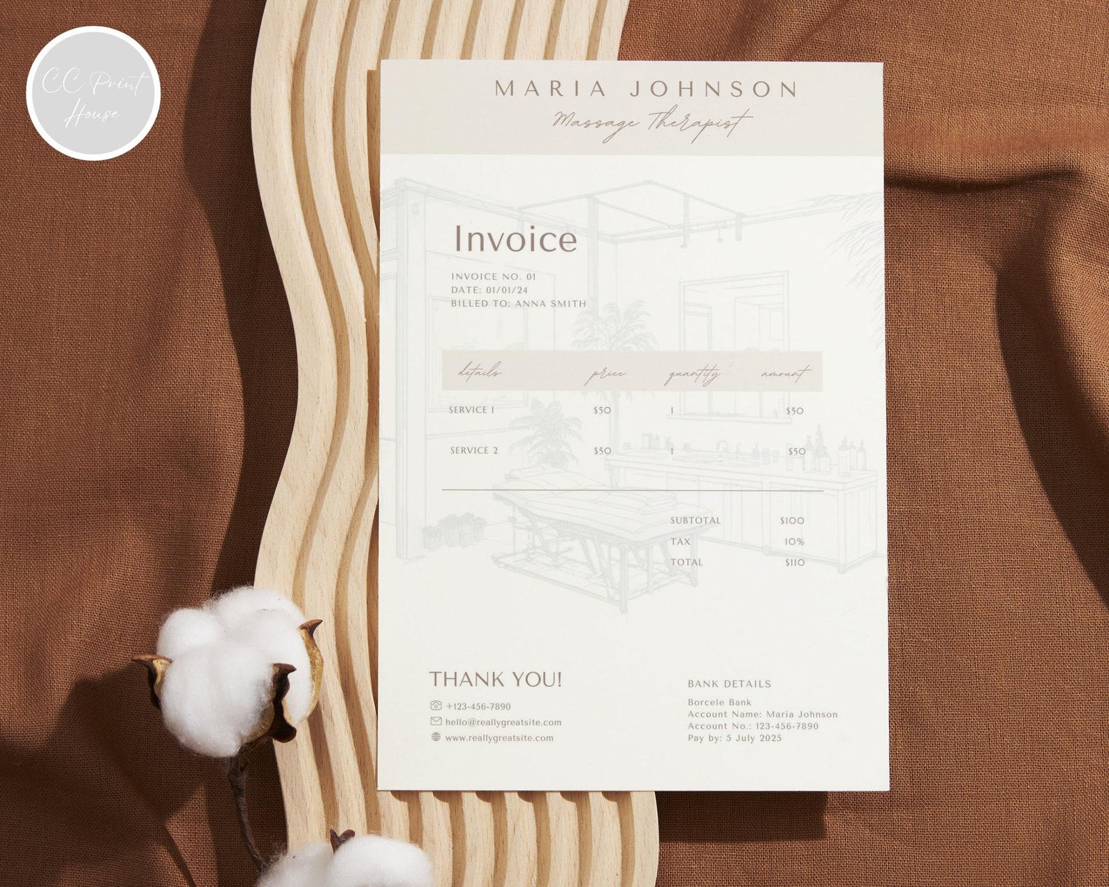 Massage Therapist Invoice Template, Editable Canva Form (digital) - Etsy