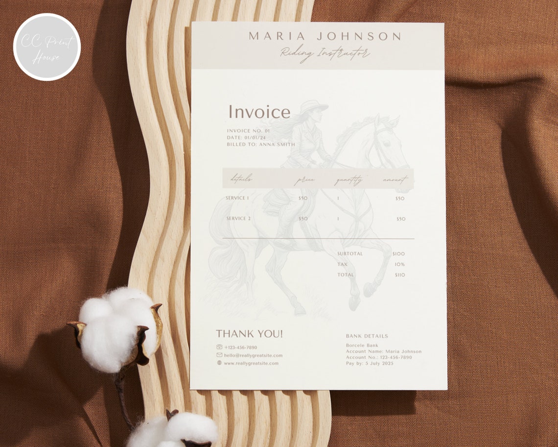 Riding Instructor Invoice Template Horse Trainer Editable Template ...