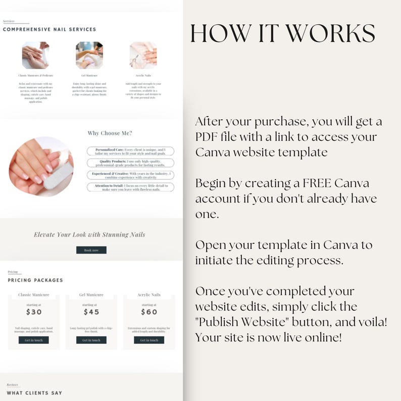 Nail Tech Website Template | Canva Landing Page Design (digital) - Etsy