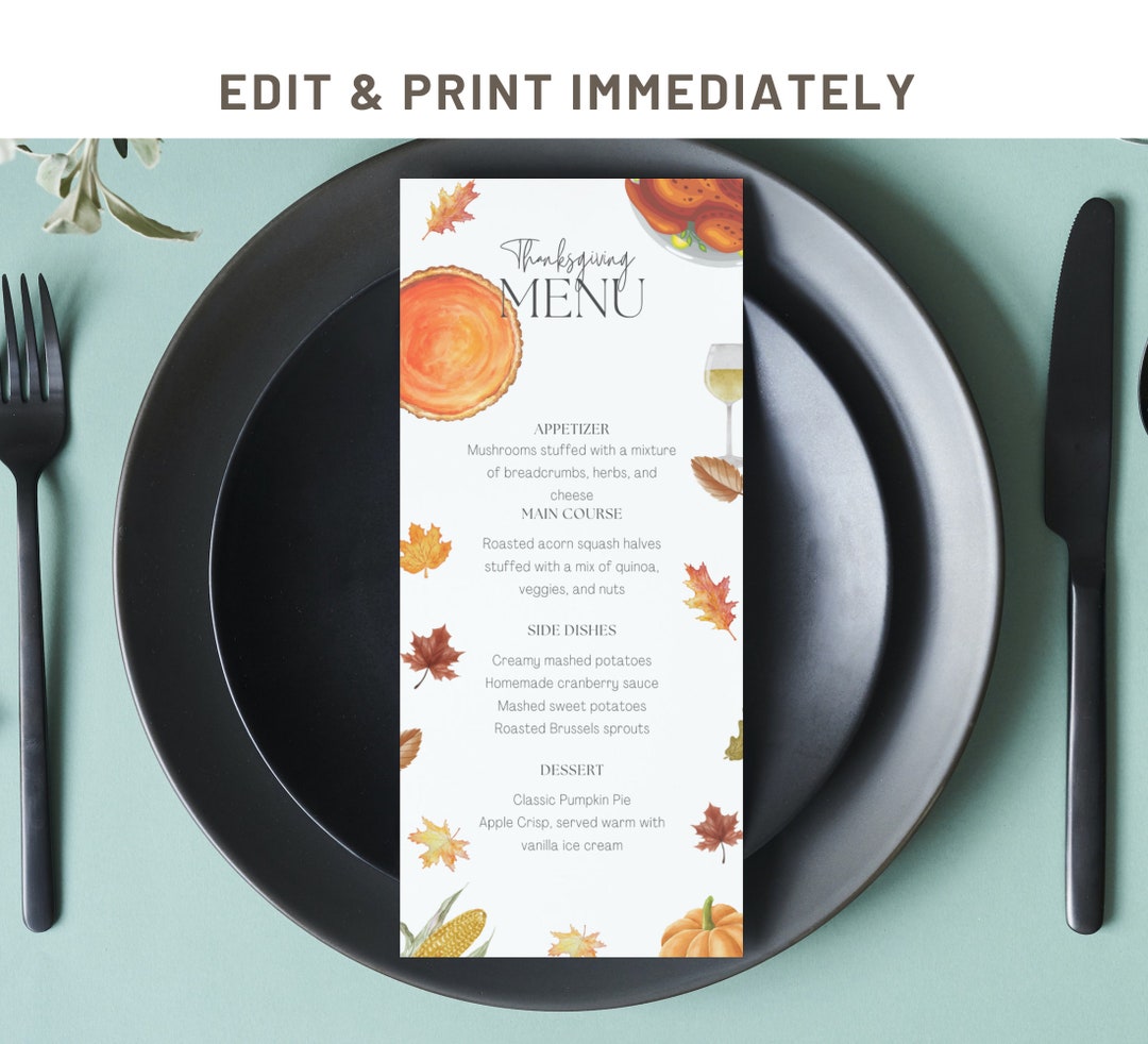 Thanksgiving Menu Template Editable Fall Menu Card Canva Editable ...