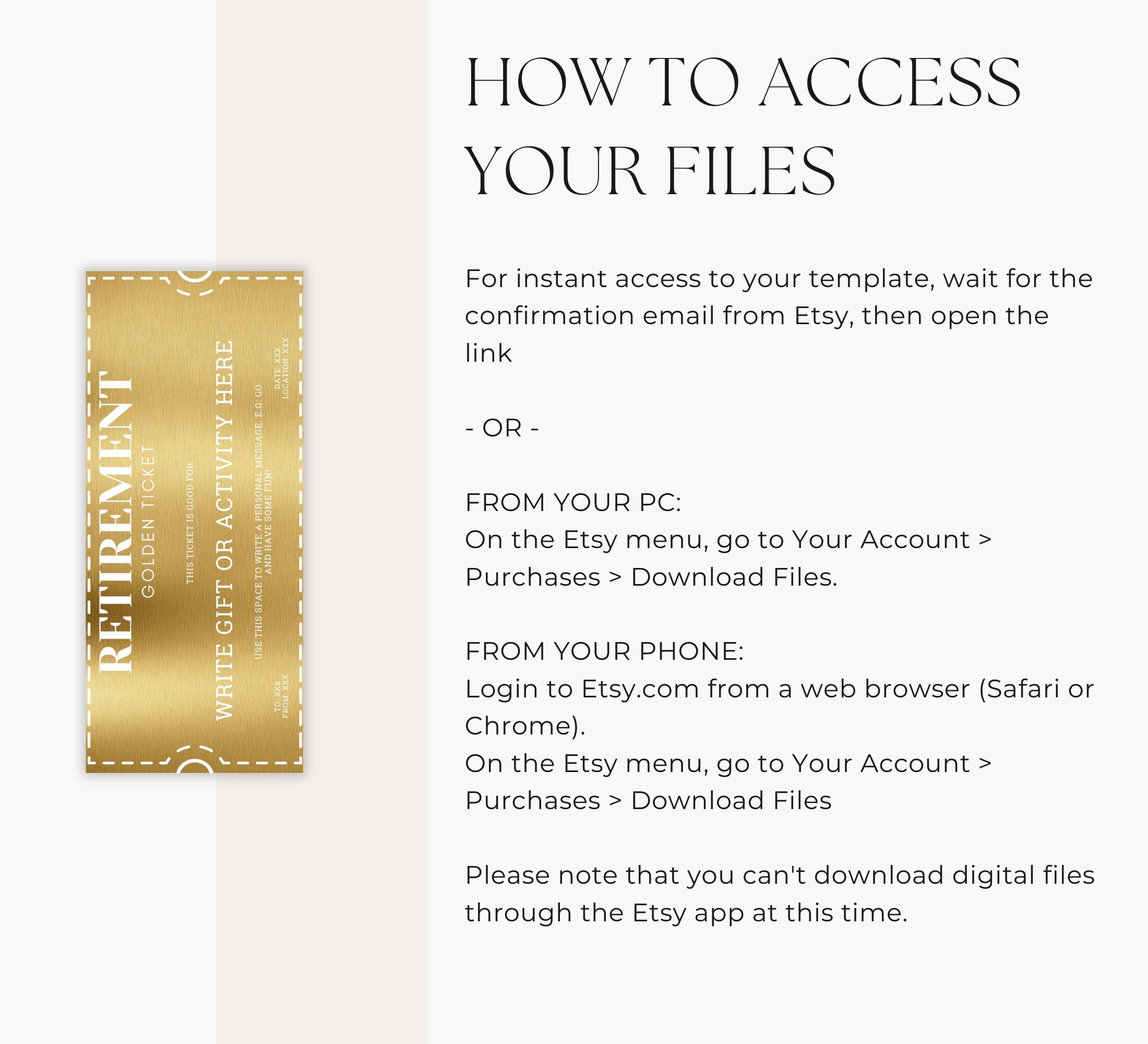 Golden Ticket Retirement Editable Gift Card Template Canva - Etsy