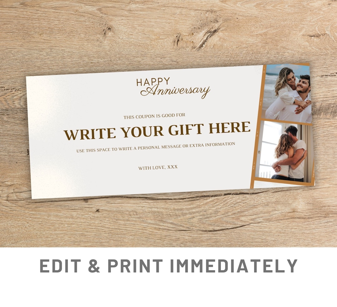 Anniversary Gift Coupon Printable Canva Template Custom Anniversary ...