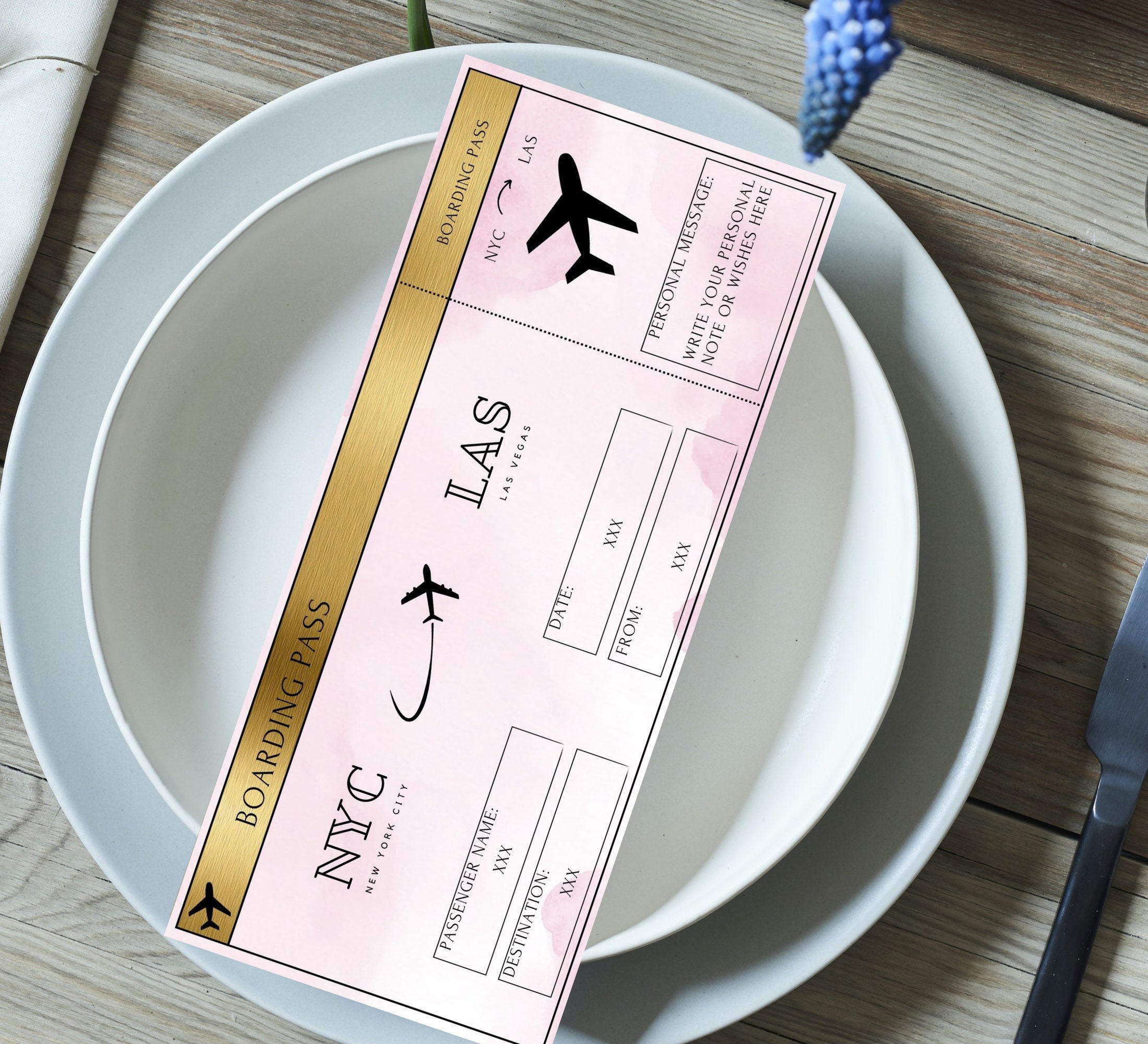 Pink Boarding Pass Editable Template Canva Gift Coupon Airline - Etsy
