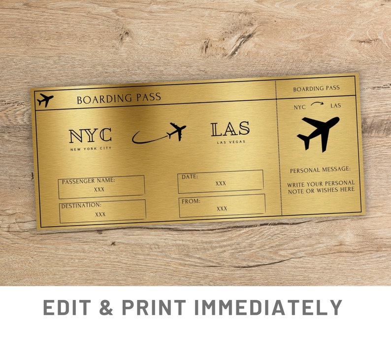 Golden Boarding Pass Editable Template Canva Gift Coupon Airline Ticket ...