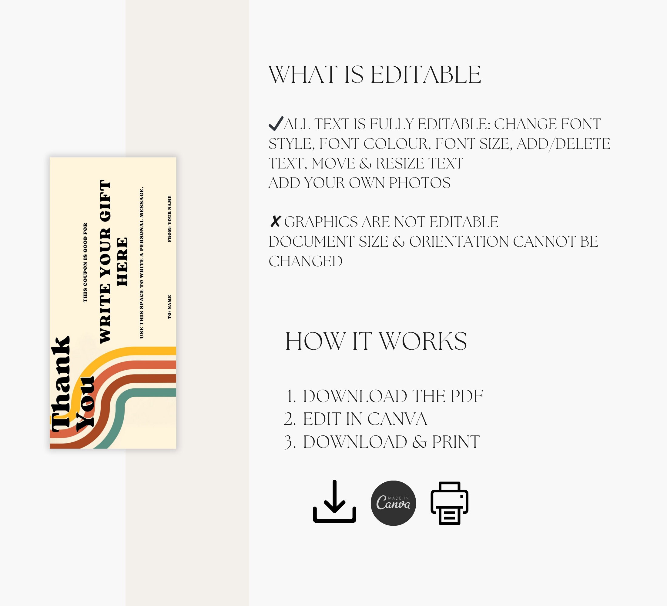 Thank You Card Editable Gift Coupon Template Canva Thank You Voucher ...