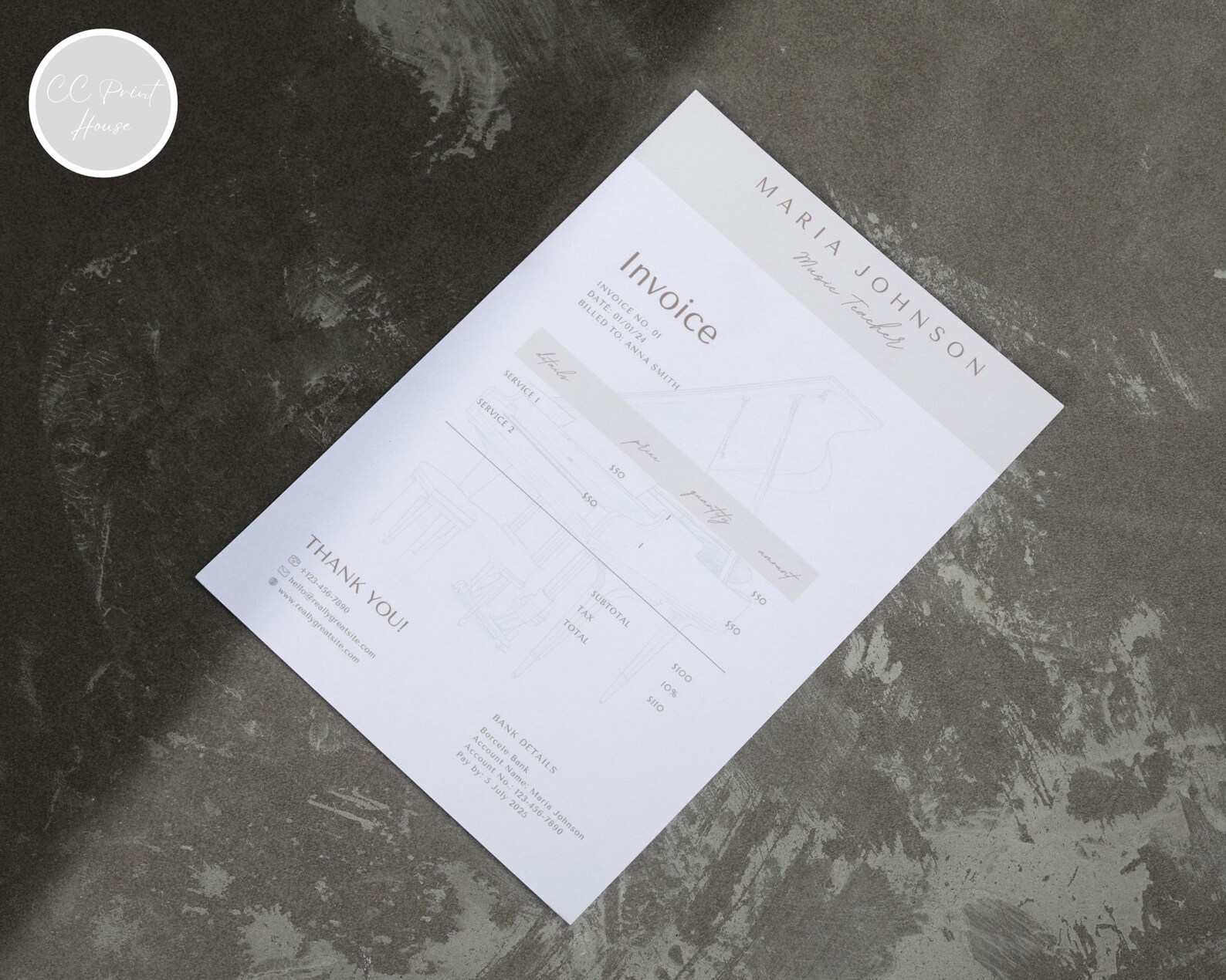 Music Teacher Invoice Template Piano Teacher Editable Template ...