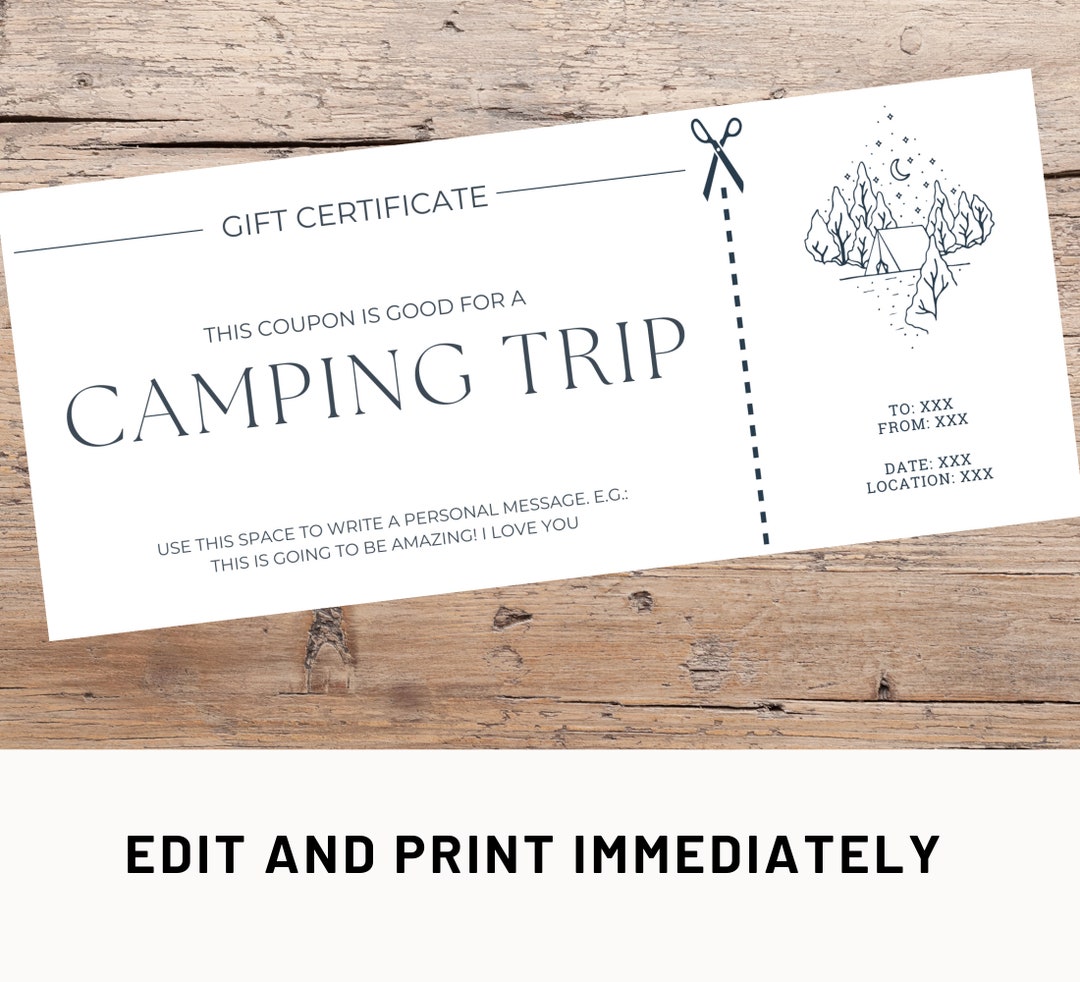 Camping Trip Coupon Editable Gift Coupon Template Canva Camping Voucher ...