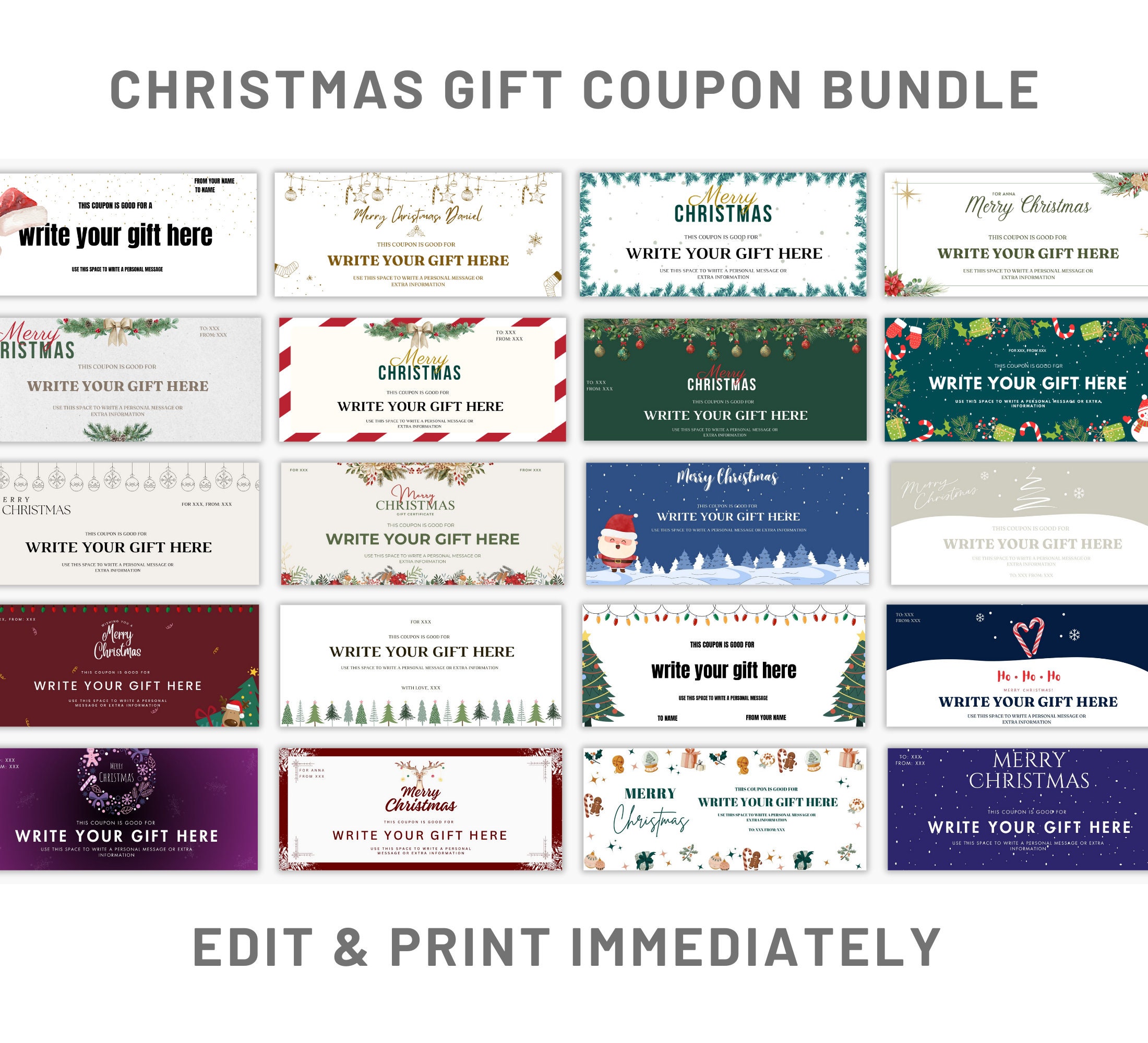 Christmas Gift Coupon Bundle 20 Editable Gift Coupon Templates Canva ...