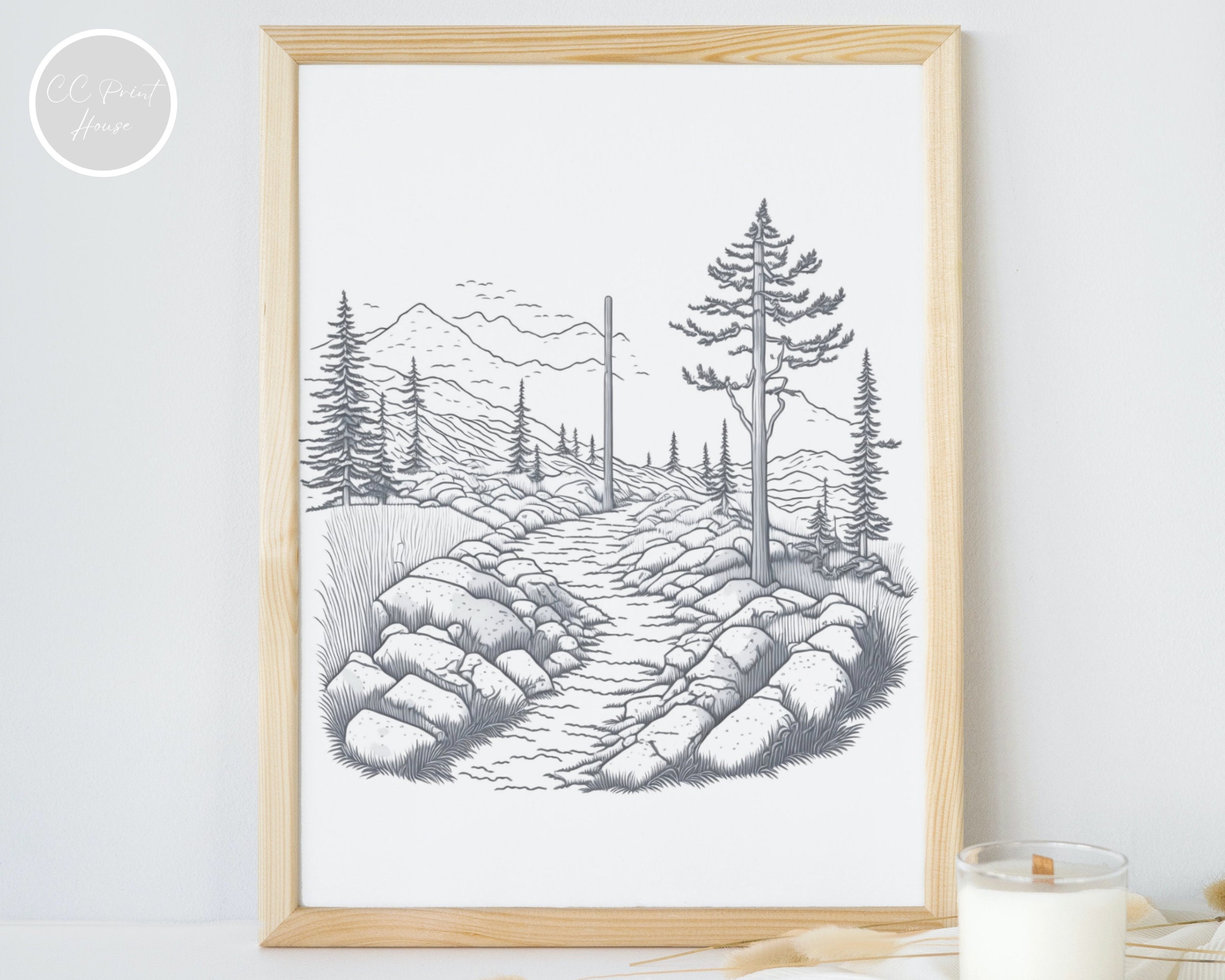 Hiking Trail Drawing Hiking Line Art Print Hiker Gift Outdoor - Etsy
