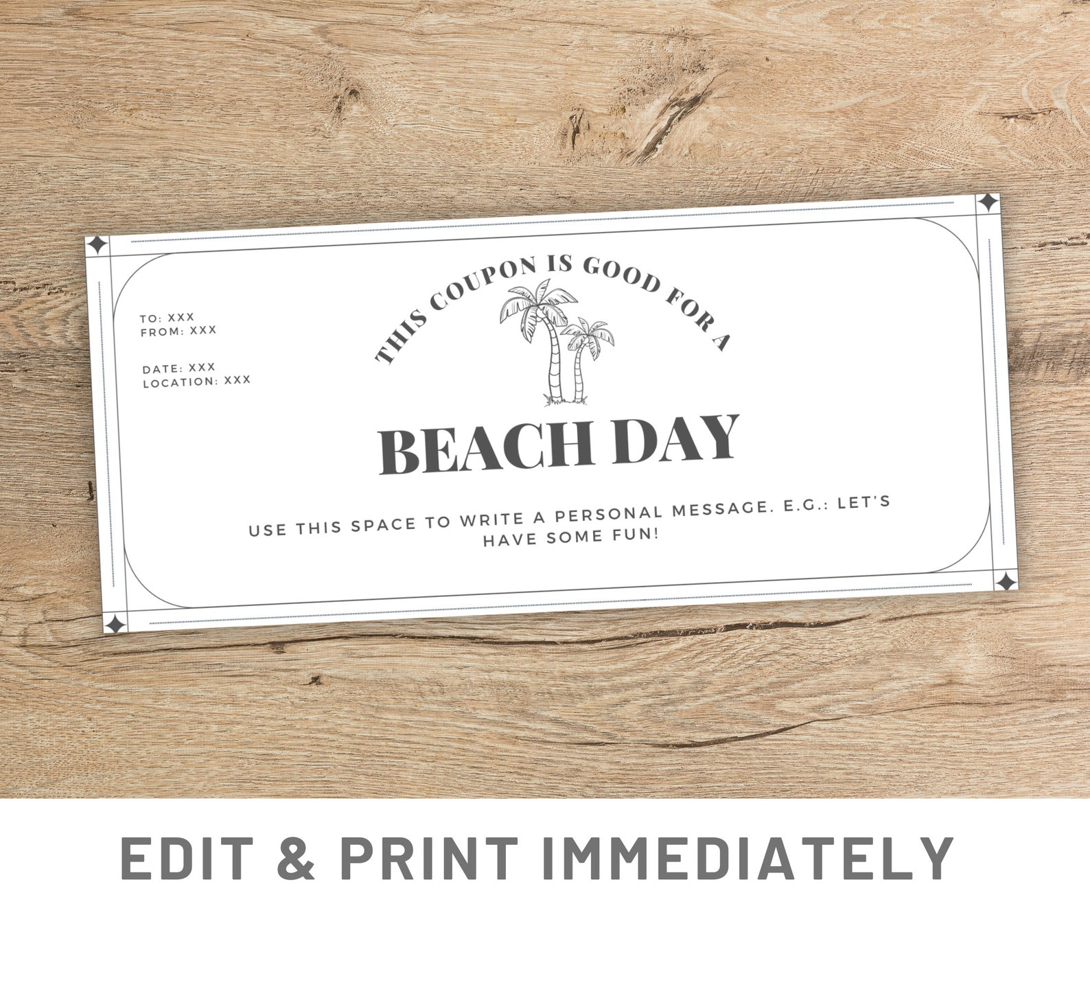 Editable Beach Day Gift Coupon Template (canva) - Etsy