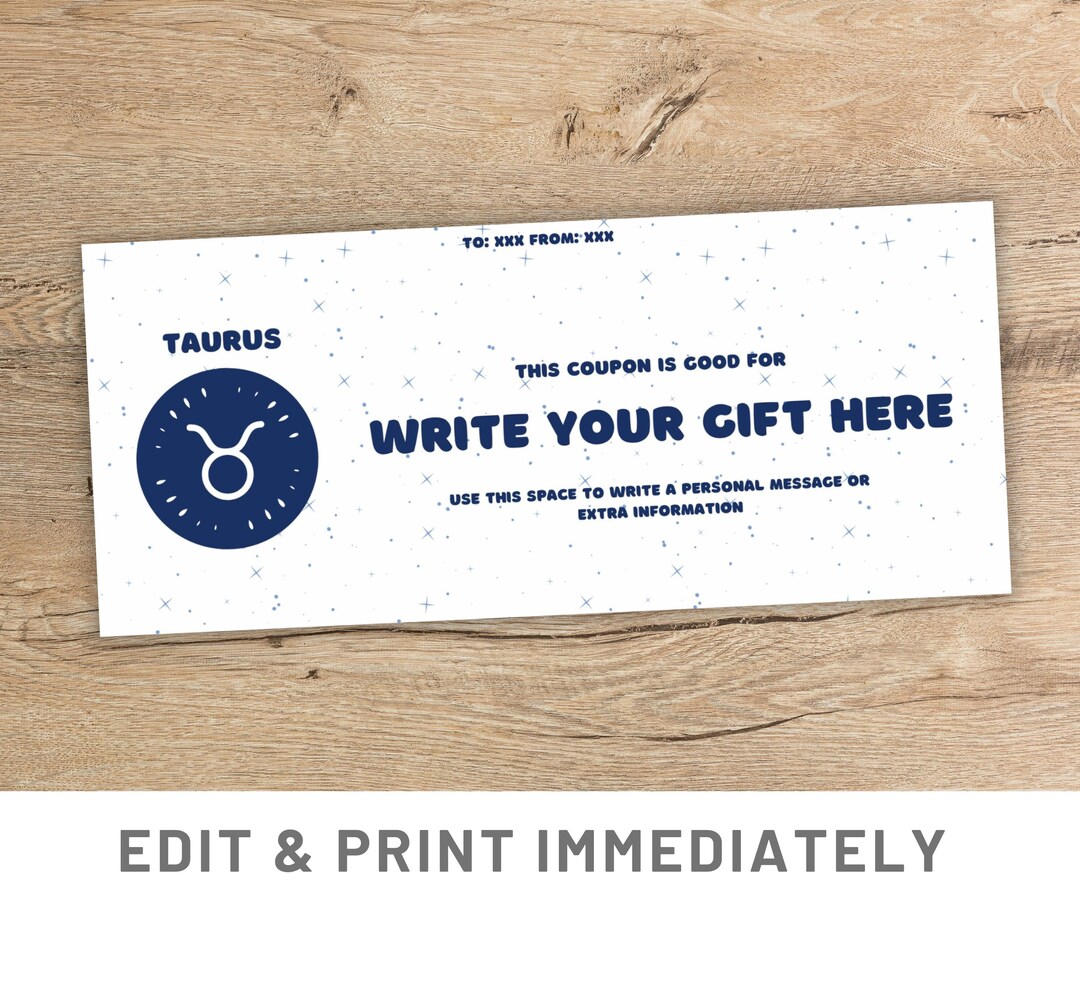 Cupom de presente do horóscopo Taurus Modelo de cupom de presente ...