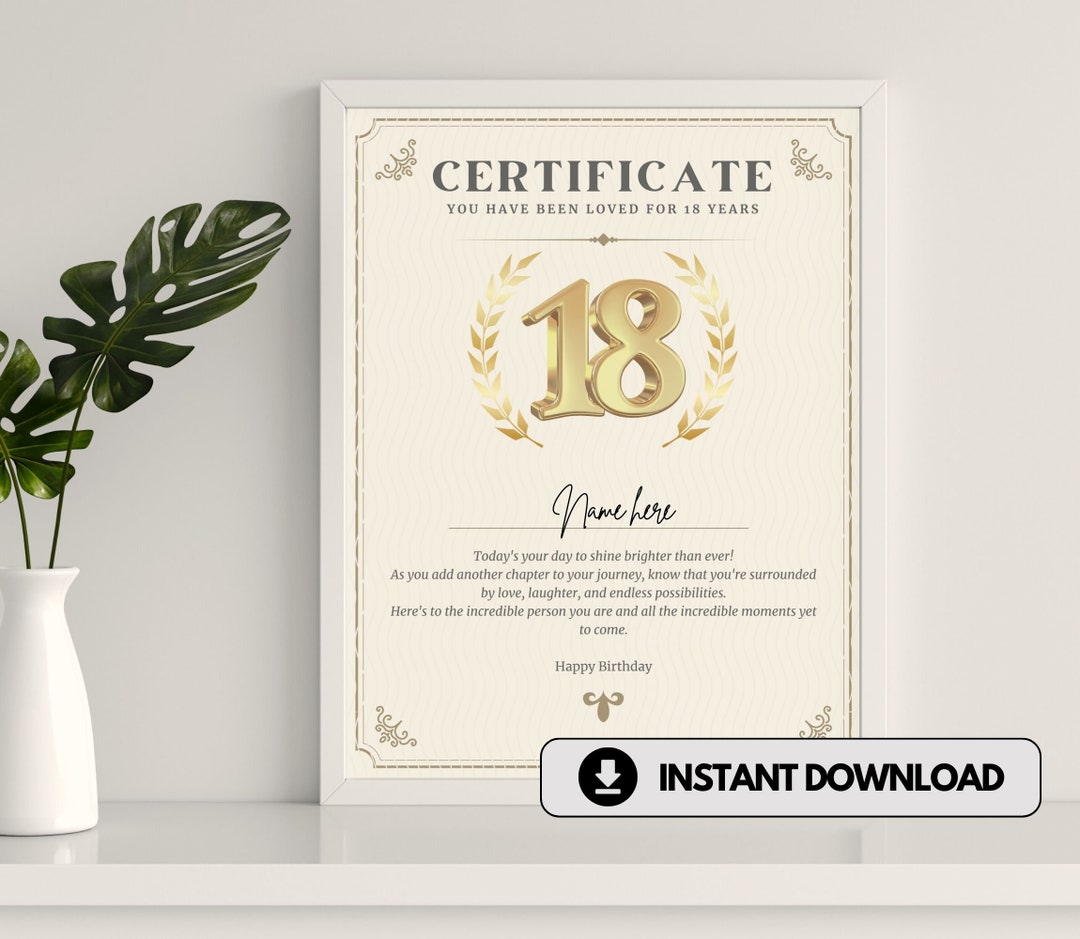 18th Birthday Gift Certificate Printable 18th Birthday Gift Idea 18th ...