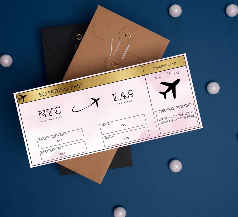 Pink Boarding Pass Editable Template Canva Gift Coupon Airline - Etsy