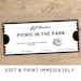 Picnic Coupon Editable Gift Picnic Date Coupon Template Canva Picnic ...