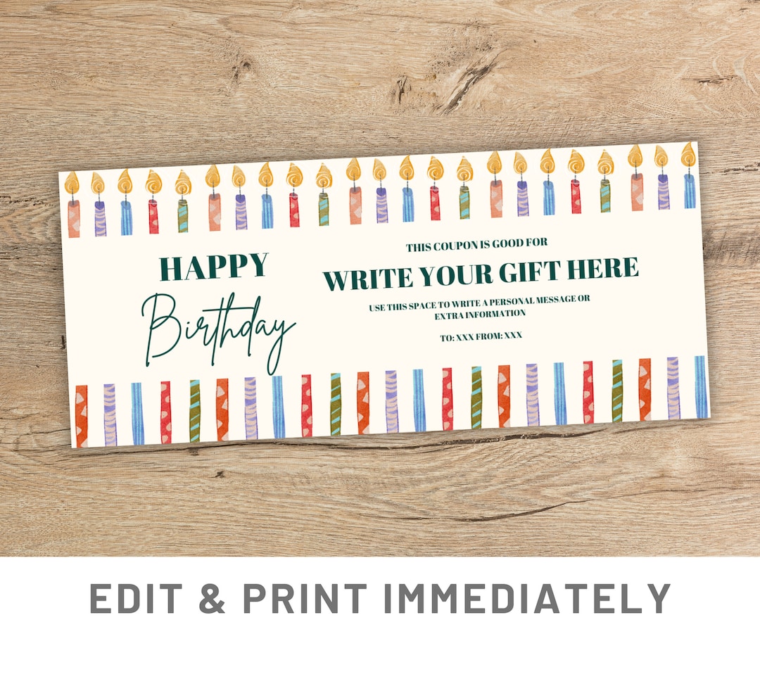 Editable Birthday Gift Coupon Template (digital Download) - Etsy