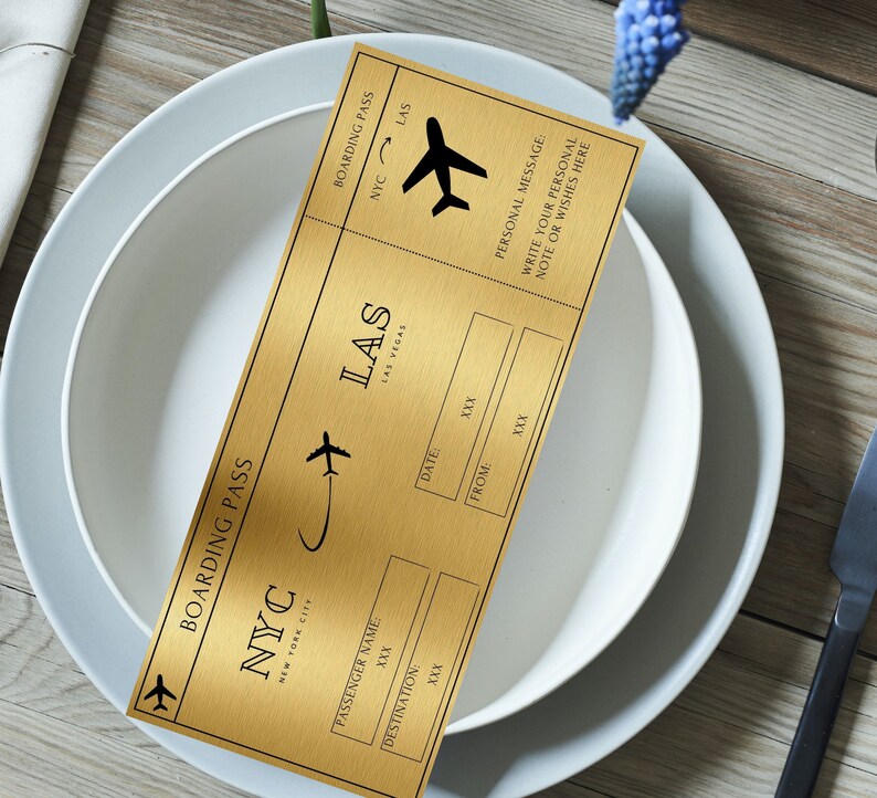 Golden Boarding Pass Editable Template Canva Gift Coupon Airline Ticket ...