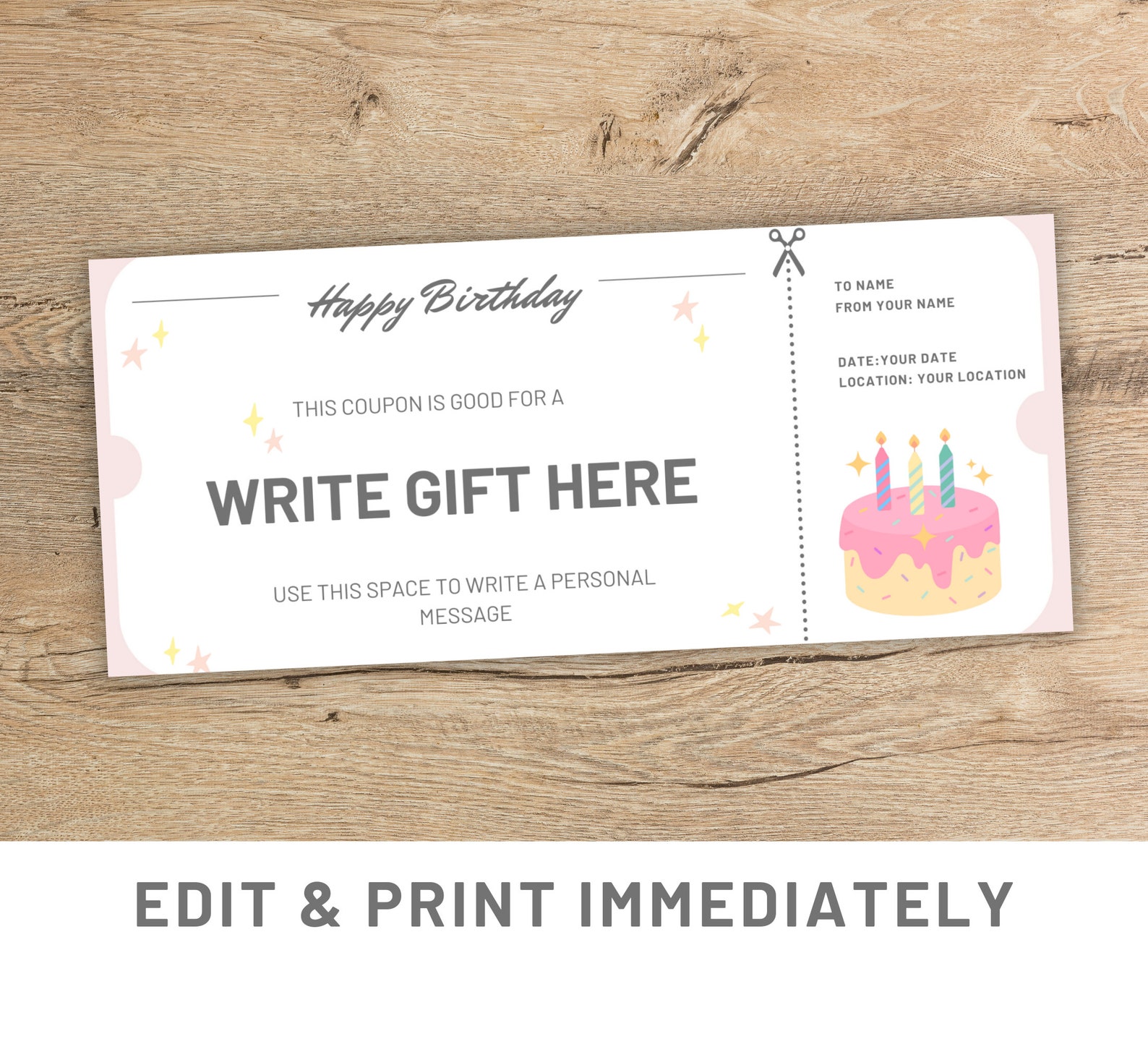 Pink Birthday Coupon Editable Gift Coupon Template Canva Birthday Gift ...