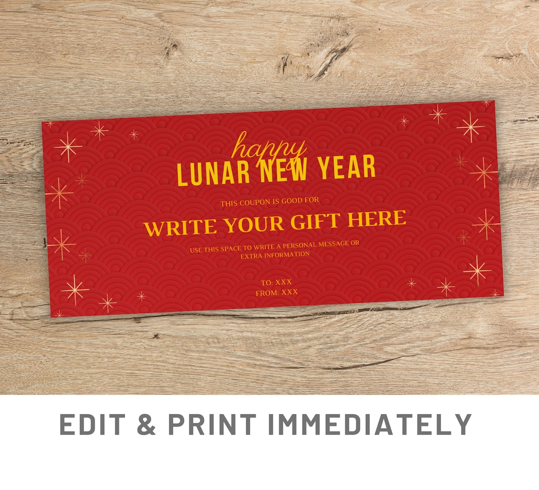 Lunar New Year Gift Card Custom Chinese New Year Gift Coupon Template ...