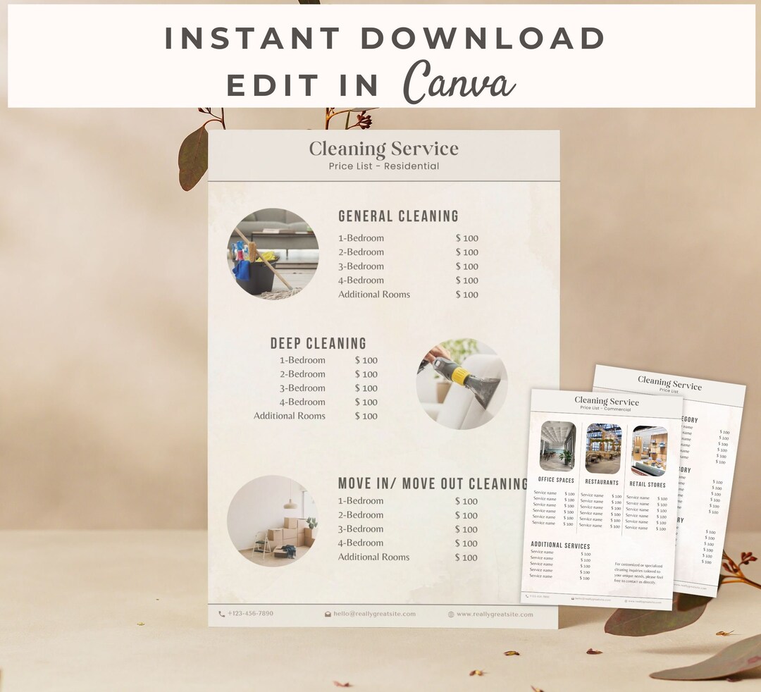 Cleaning Pricing List Editable Canva Template Cleaning Service Price List Cleaning Business ...