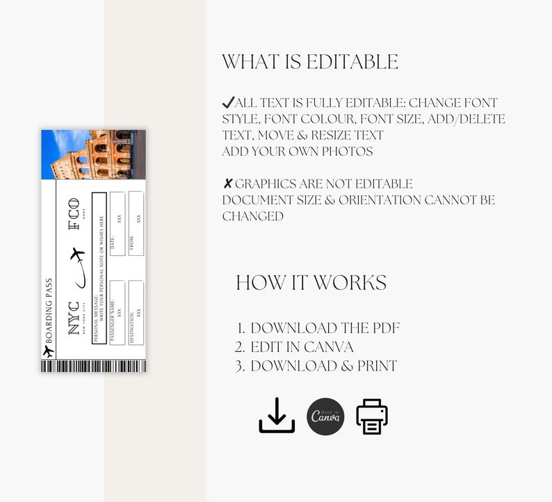 Editable Boarding Pass Template, Surprise Trip Gift (canva) - Etsy