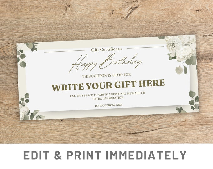 Editable Birthday Coupon Template Printable happy Birthday Gift ...