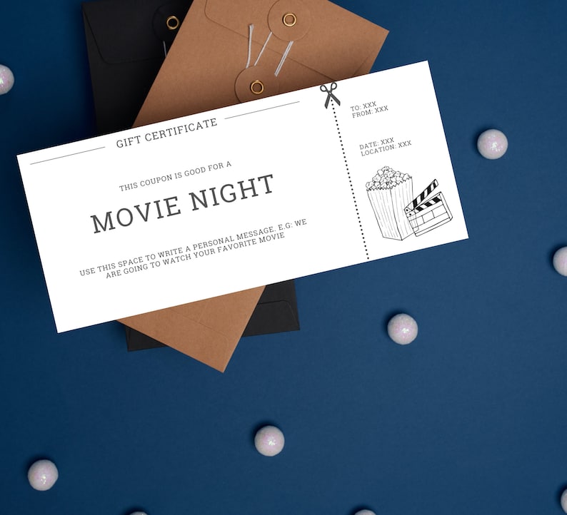 Movie Night Coupon Editable Gift Coupon Template Canva Movie Voucher ...