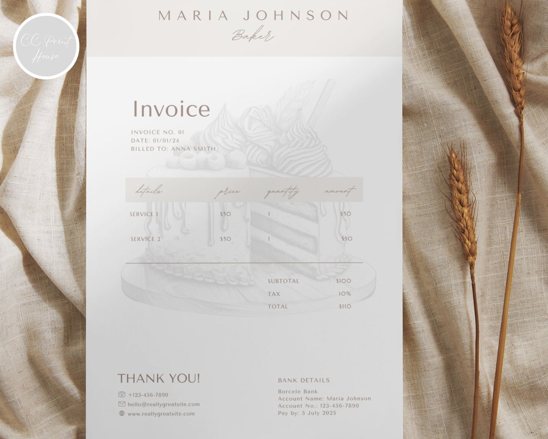 Baker Invoice Template Bakery Editable Template Printable Order Form ...
