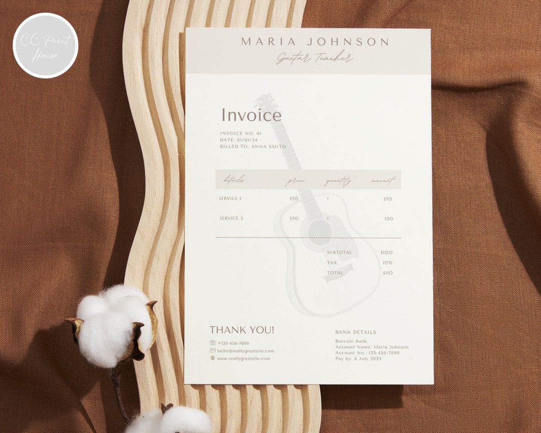 Music Teacher Invoice Template Canva Guitar Teacher Invoice Editable ...