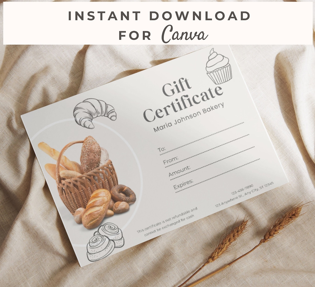 Bakery Gift Certificate Template Canva Baker Gift Card Editable Gift ...