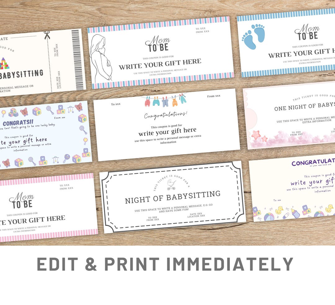 Baby Coupon Bundle 9 Editable Gift Coupon Templates Canva Babysitting ...