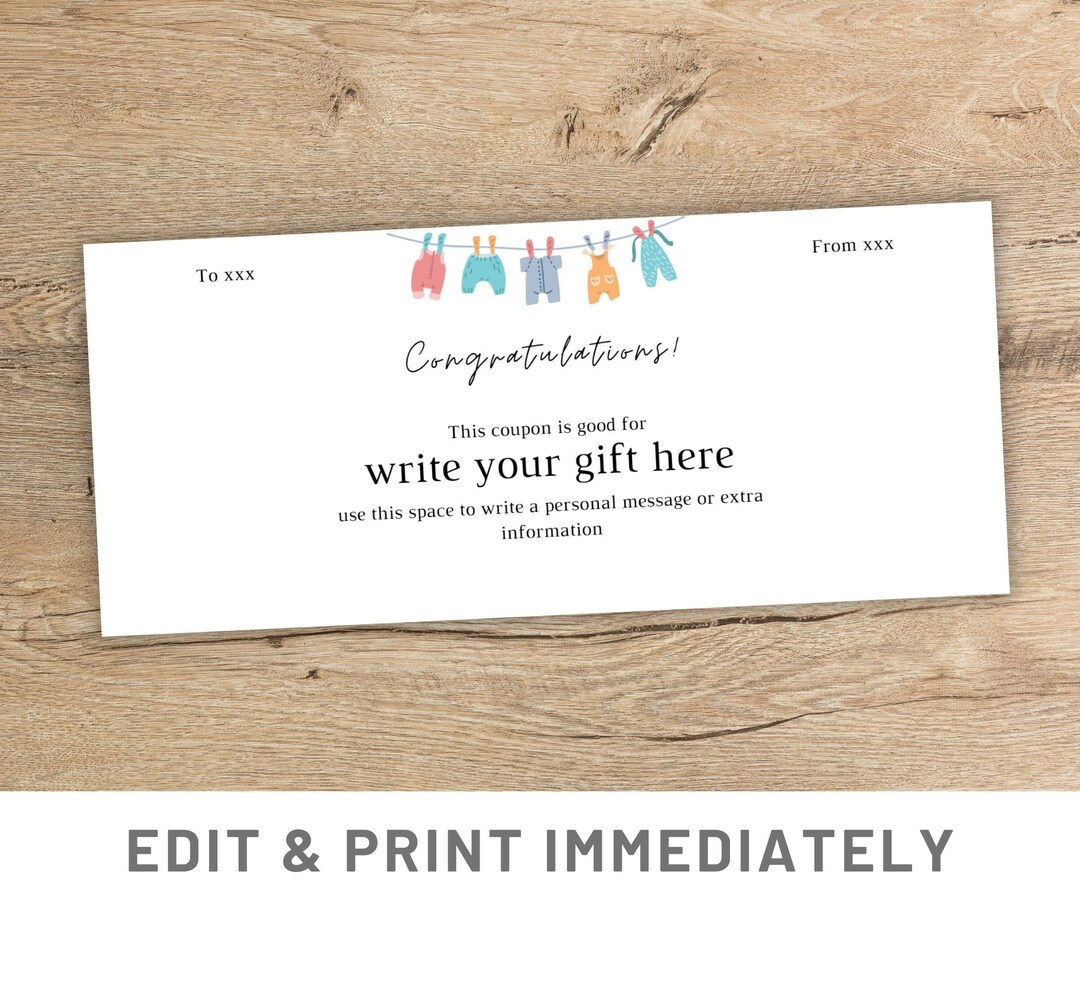 Congratulations Baby Gift Coupon Editable Gift Coupon Template Canva ...