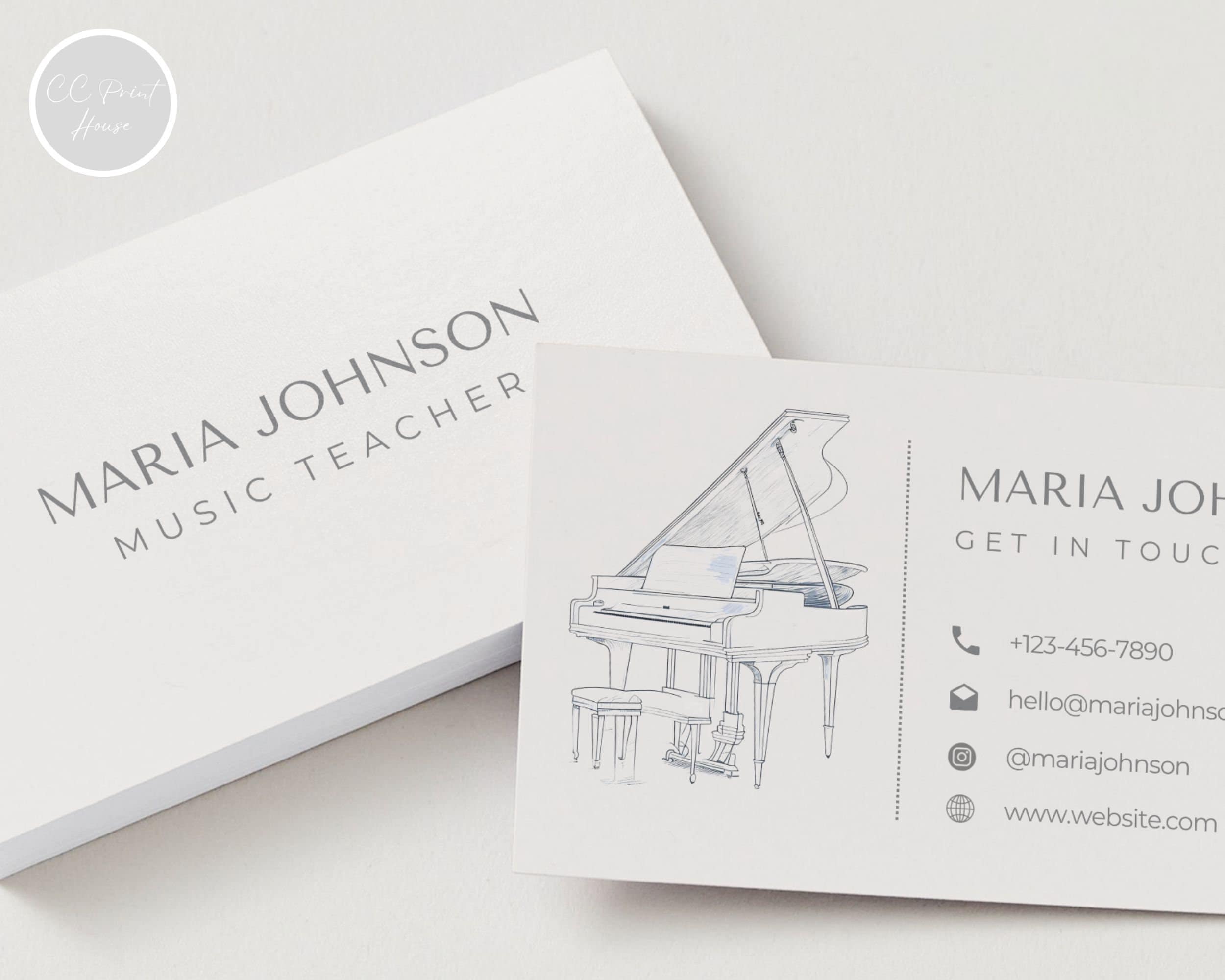 Piano Teacher Business Card Template Canva Music Instructor Calling ...