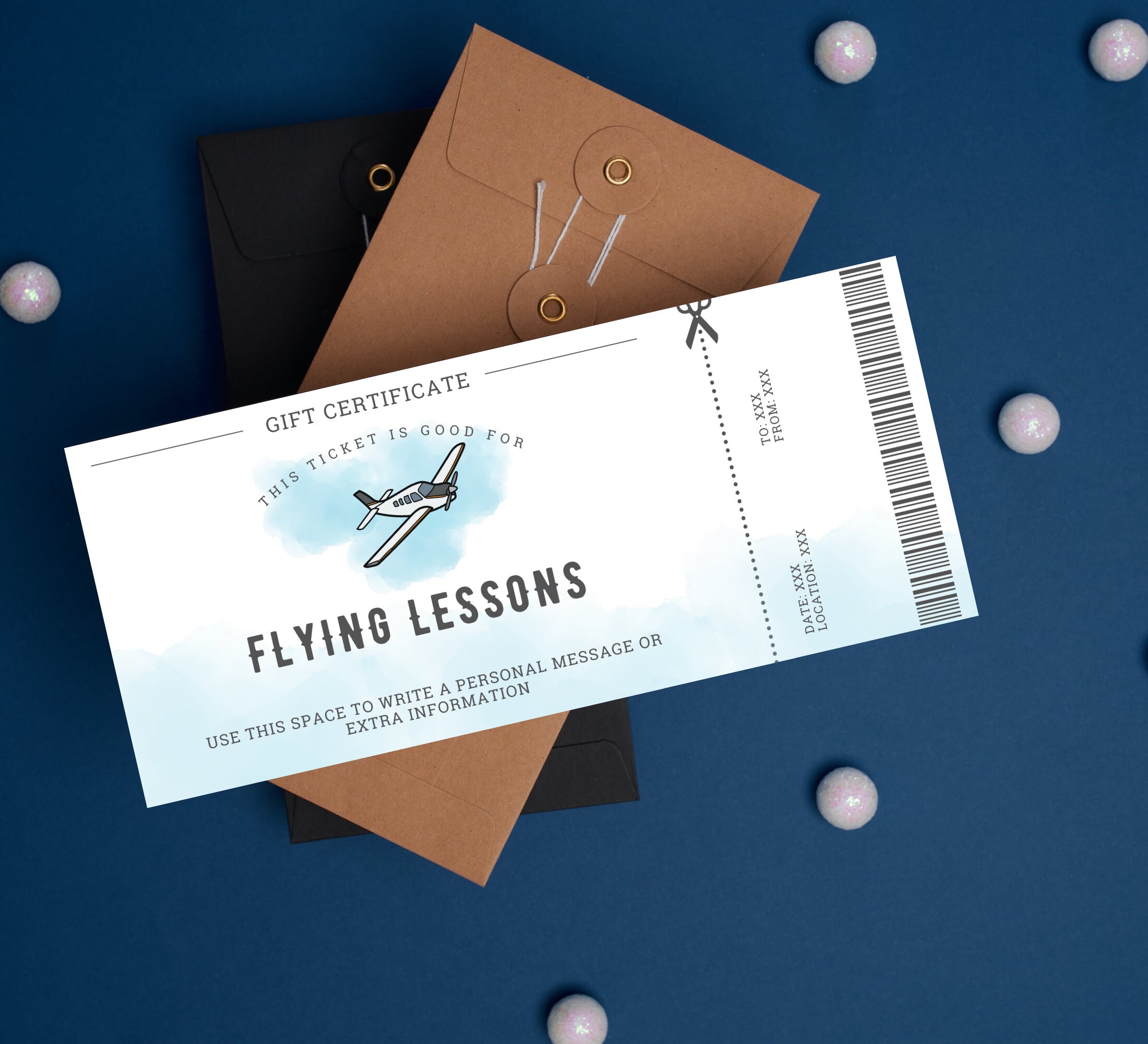 Custom Flying Lessons Voucher Flight Gift Coupon Template Canva Pilot ...