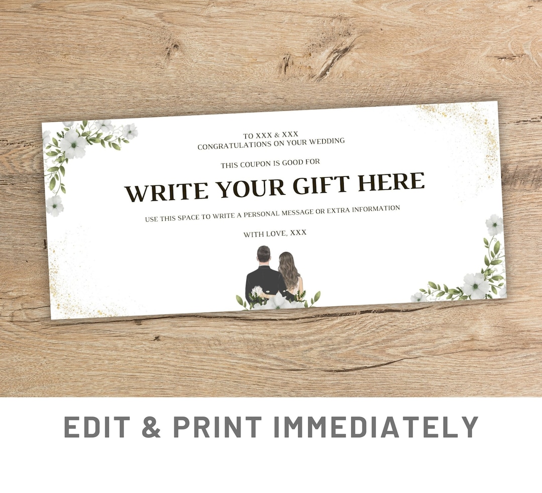 Wedding Gift Coupon Editable Gift Coupon Template Canva Wedding ...