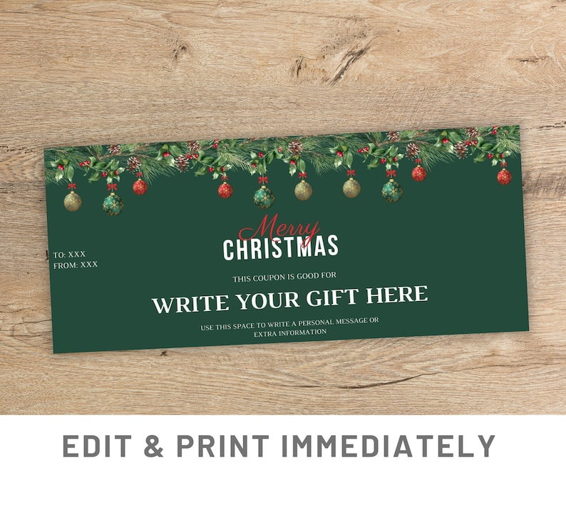 Gift Coupon Christmas Custom Christmas Gift Coupon Template Canva ...