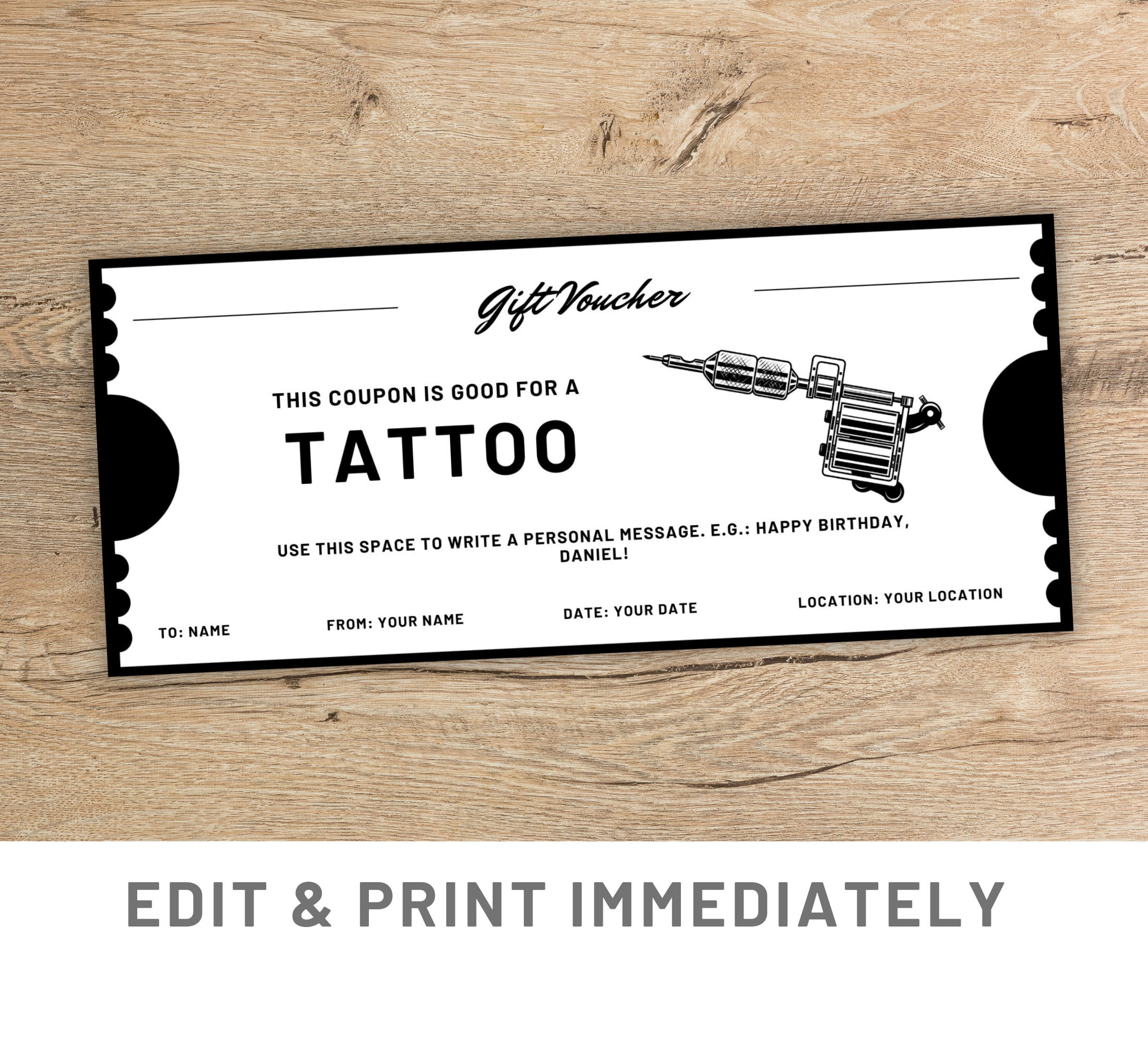 Custom Tattoo Gift Coupon Canva Editable Gift Card Template Tattoo Gift ...