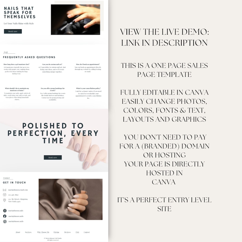 Nail Tech Website Template | Canva Landing Page Design (digital) - Etsy