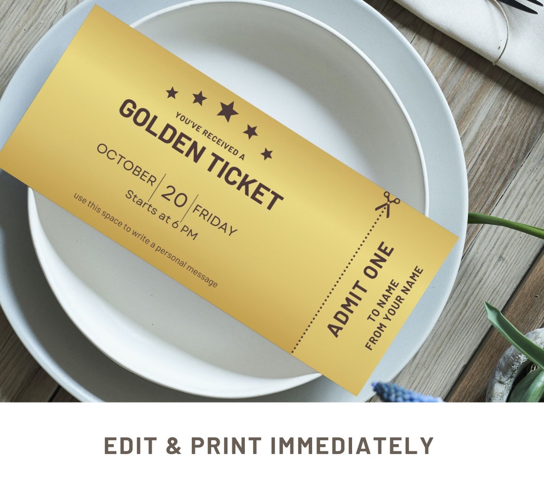 Golden Ticket Invitation Editable Invitation Template Canva Birthday ...