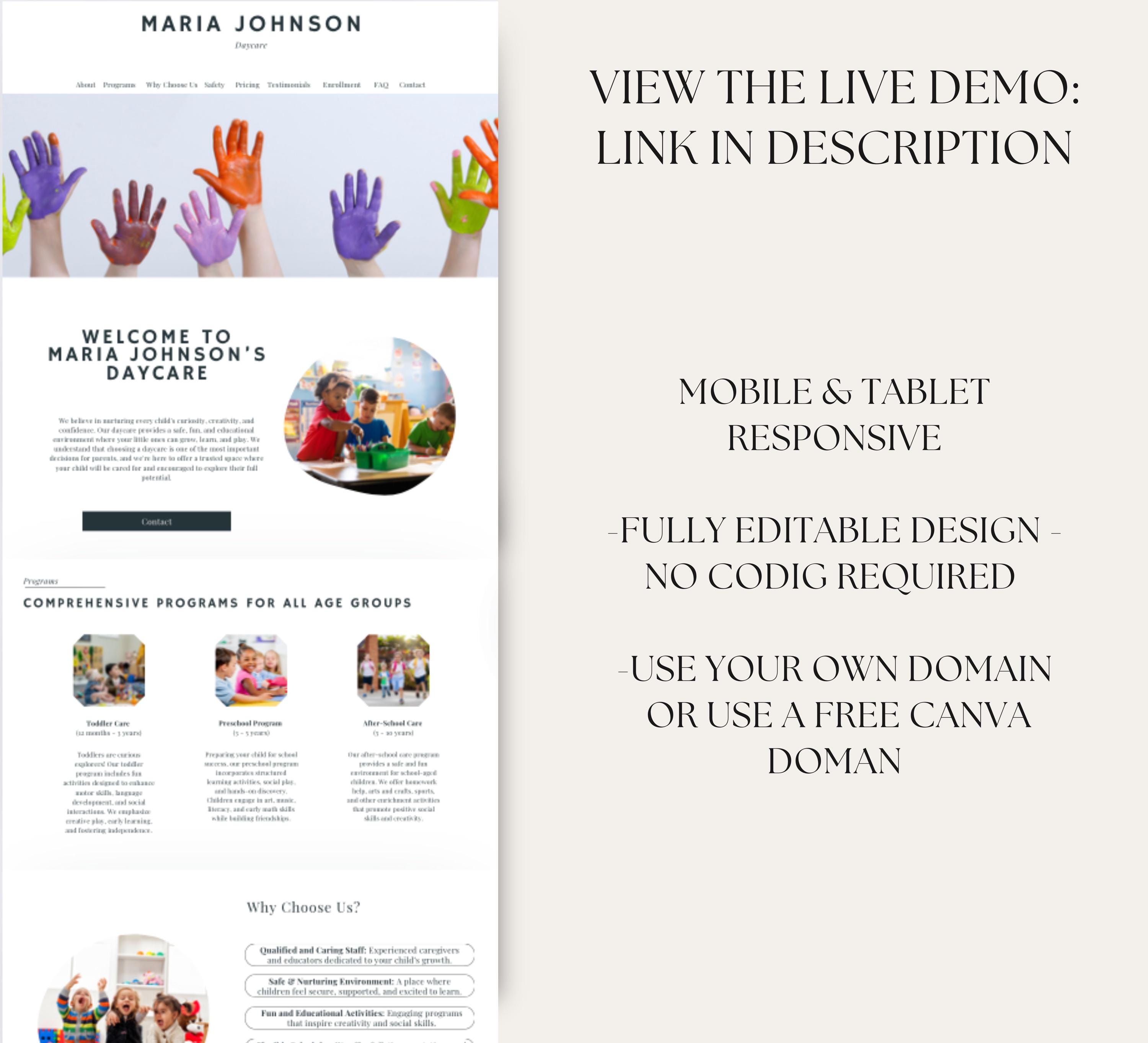 Daycare Canva Website Kids Website Template Home Day Care Business ...