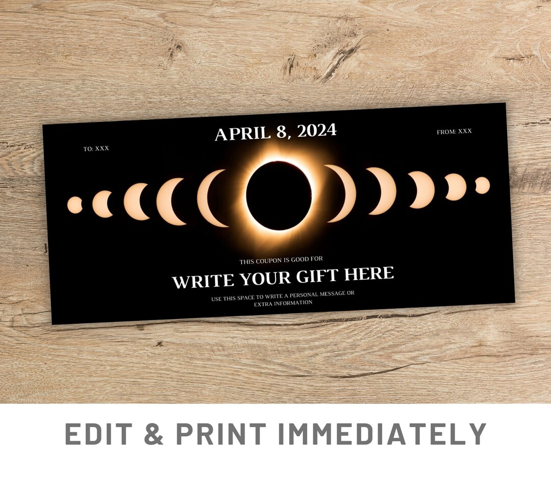 Total Eclipse Gift Coupon Custom Template Canva Solar Eclipse Coupon ...